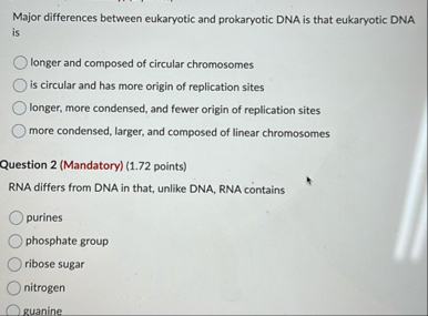 Solved Major differences between eukaryotic and prokaryotic | Chegg.com