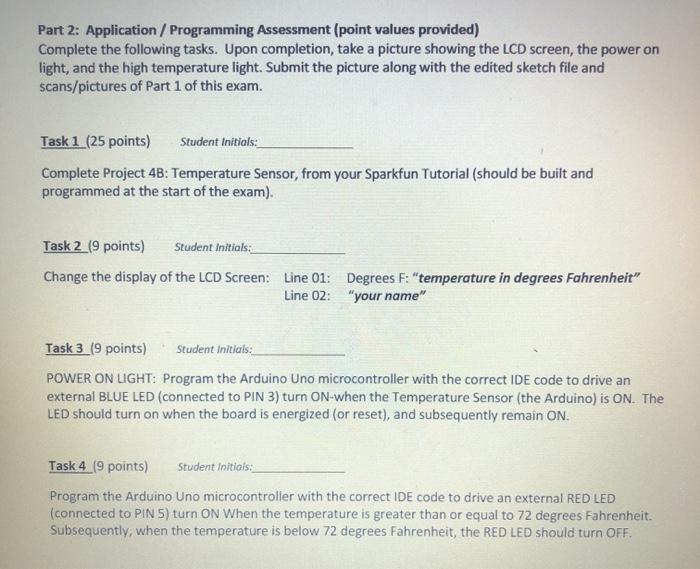 Part 2: Application / Programming Assessment (point | Chegg.com