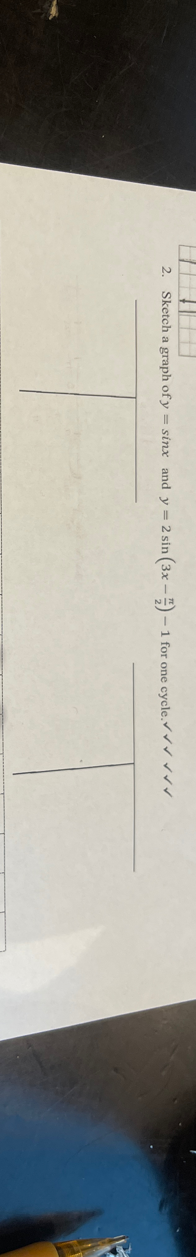 Solved Sketch a graph of y=sinx ﻿and y=2sin(3x-π2)-1 ﻿for | Chegg.com