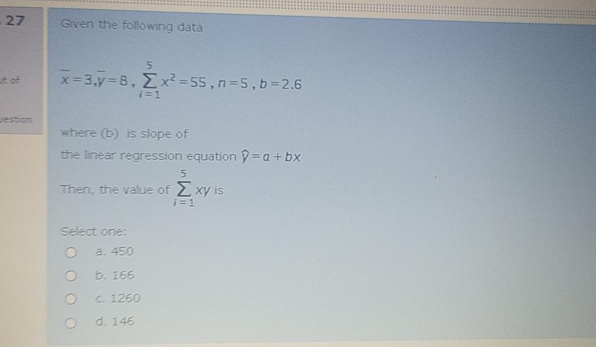 Solved 27 Given the following data 5 x=3.y=8, x2=55, n=5,6 = | Chegg.com