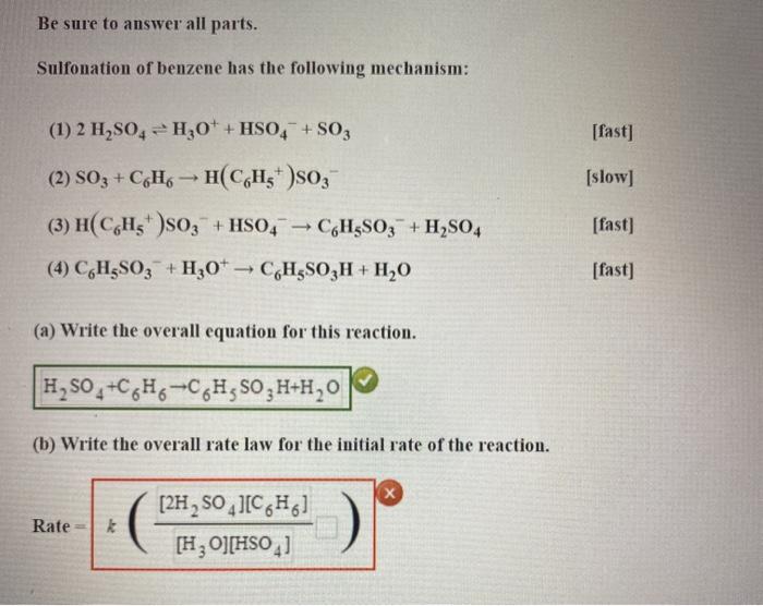Solved Be sure to answer all parts. Sulfonation of benzene | Chegg.com