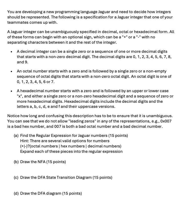 Solved You are developing a new programming language Jaguar | Chegg.com