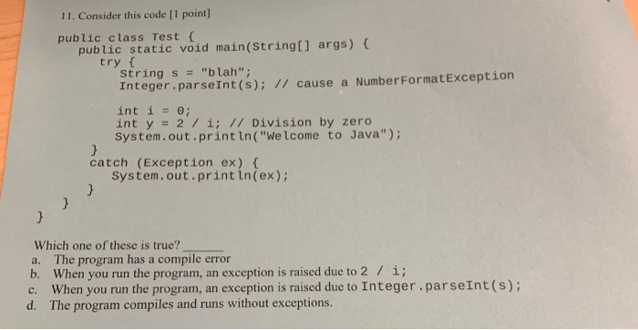 Solved 11. Consider this code [1 point] public class Test { | Chegg.com