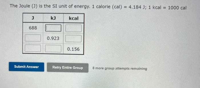 Solved following table. The Joule (J) is the SI unit of | Chegg.com