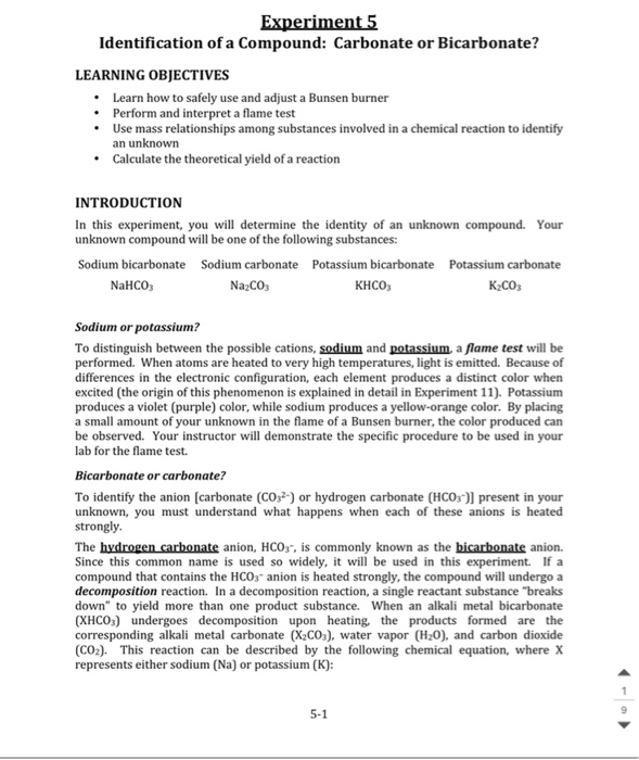 Experiment 5 Identification of a Compound: Carbonate | Chegg.com