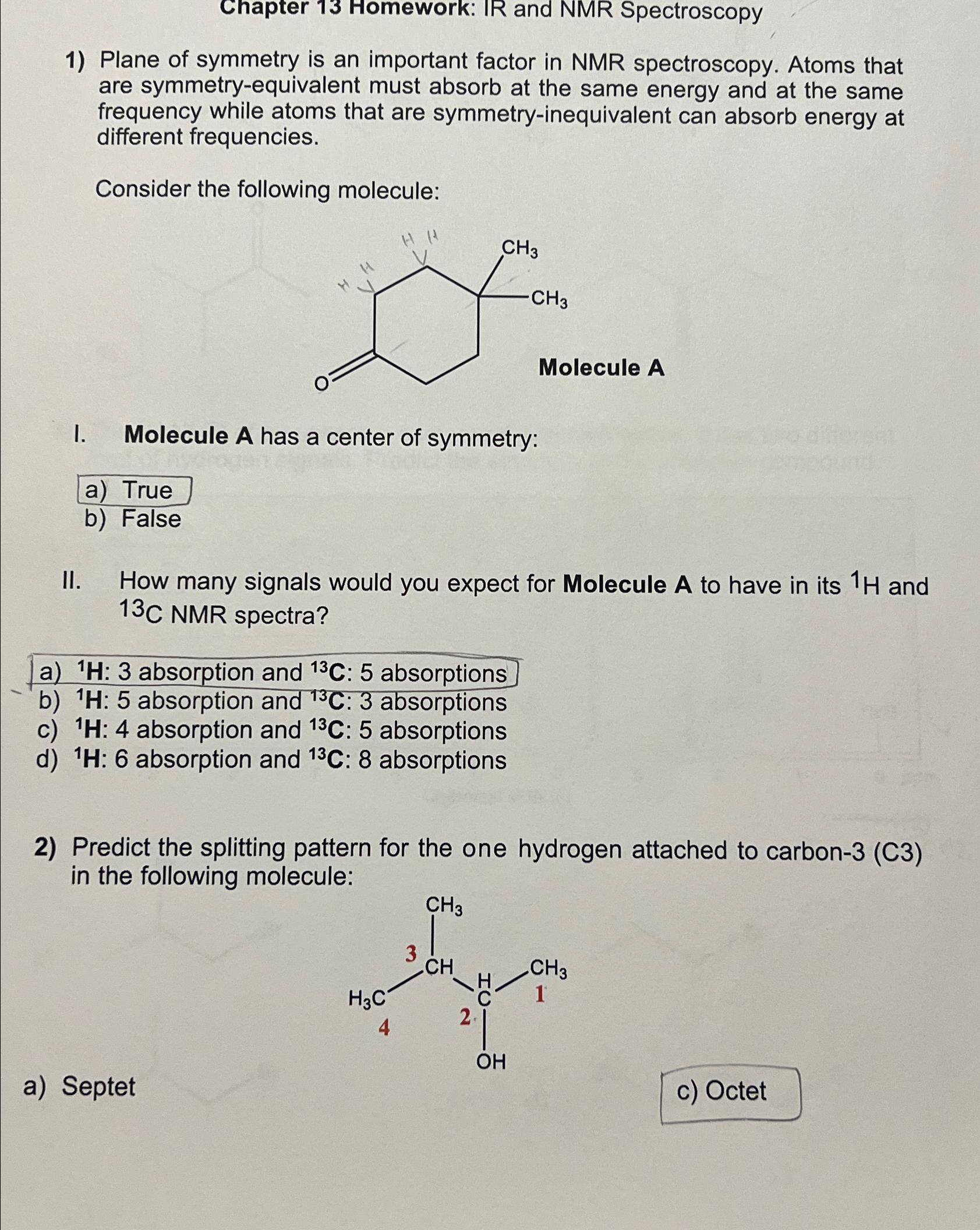Solved Chapter 13 ﻿Homework: IR and NMR SpectroscopyPlane of | Chegg.com