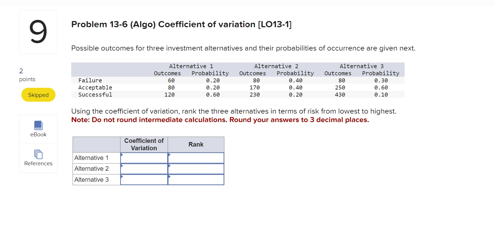 Solved Problem 13-6 (Algo) ﻿Coefficient of variation | Chegg.com