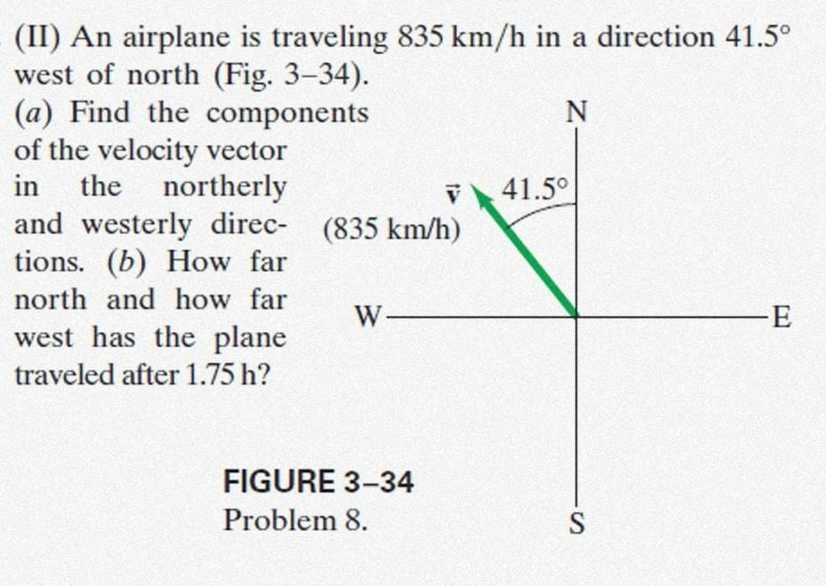 Solved (II) An airplane is traveling 835 km/h in a direction | Chegg.com