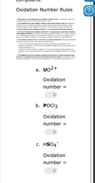 Solved Oxidation Number Rules | Chegg.com