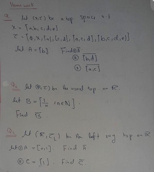 Solved x={a,b,c,d,e}τ={ϕ,x,{a},[c,d},{a,c,d},{b,c,d,e}] | Chegg.com
