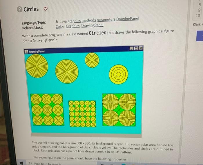 Solved Circles ♡ 9 19 Class: Language/Type: Java graphics | Chegg.com
