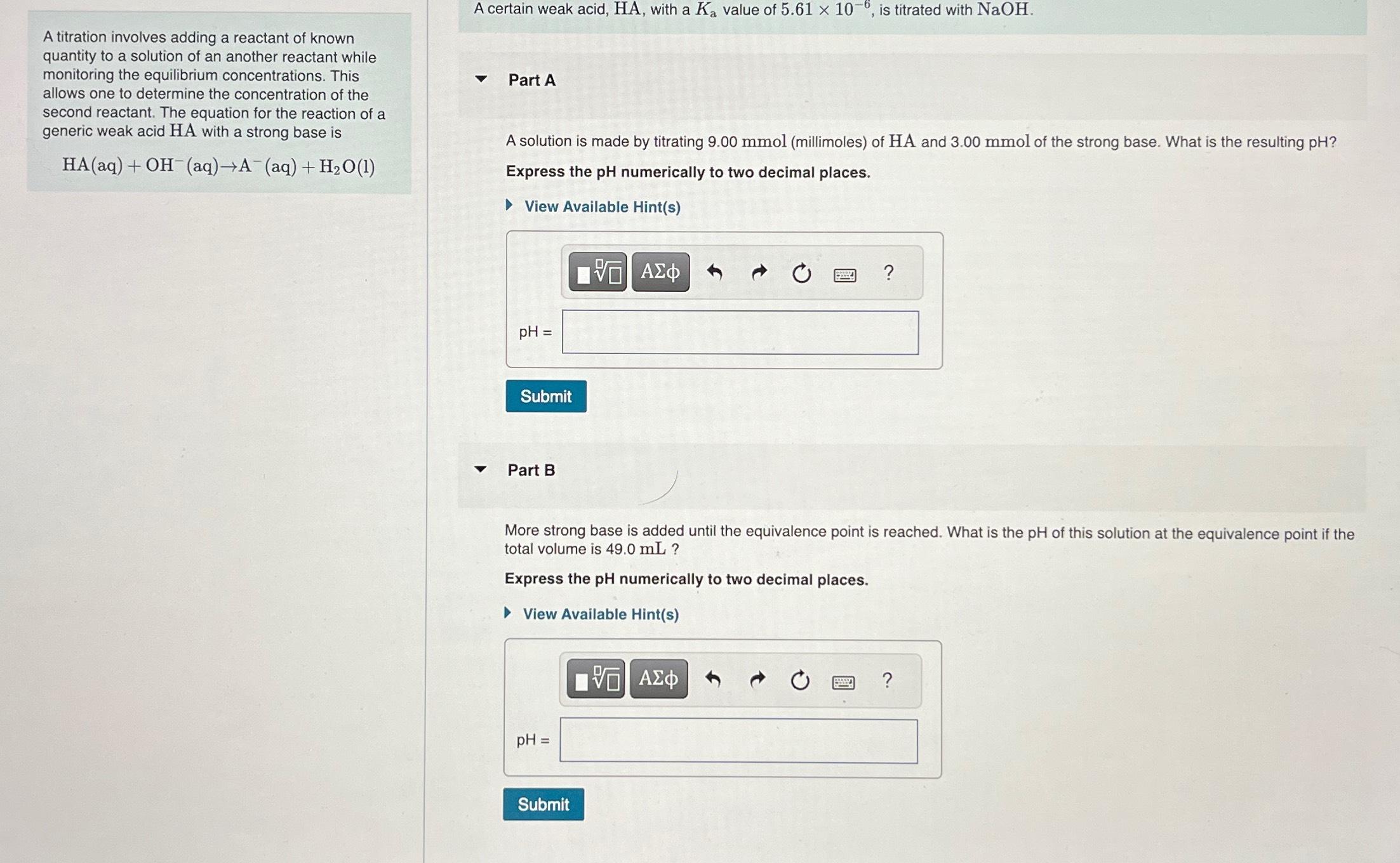 Solved A titration involves adding a reactant of known | Chegg.com