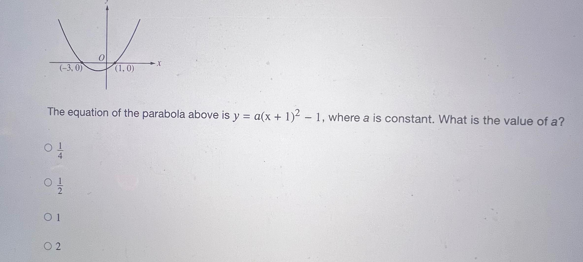 Solved The equation of the parabola above is y=a(x+1)2-1, | Chegg.com