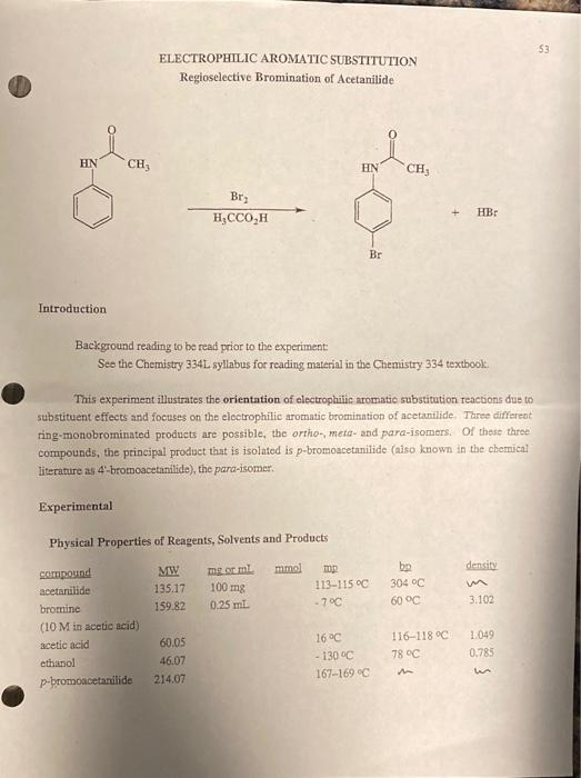 Solved ELECTROPHILIC AROMATIC SUBSTITUTION 53 Regioselective | Chegg.com