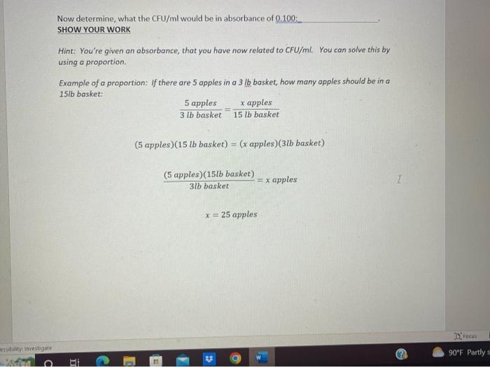 Solved Now determine, what the CFU/ml would be in absorbance | Chegg.com