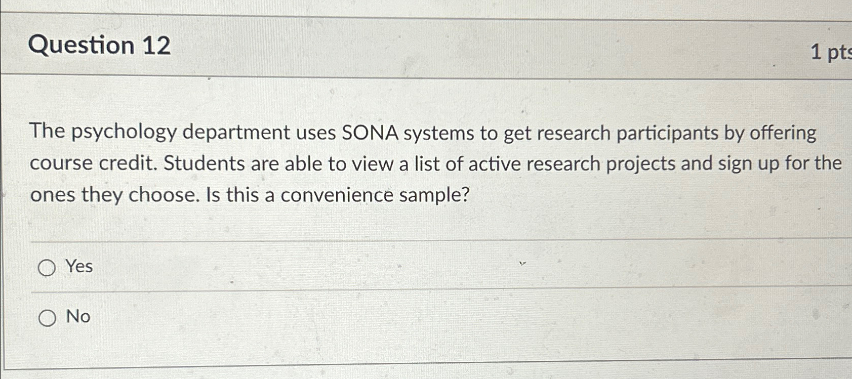 Solved Question 12The psychology department uses SONA | Chegg.com