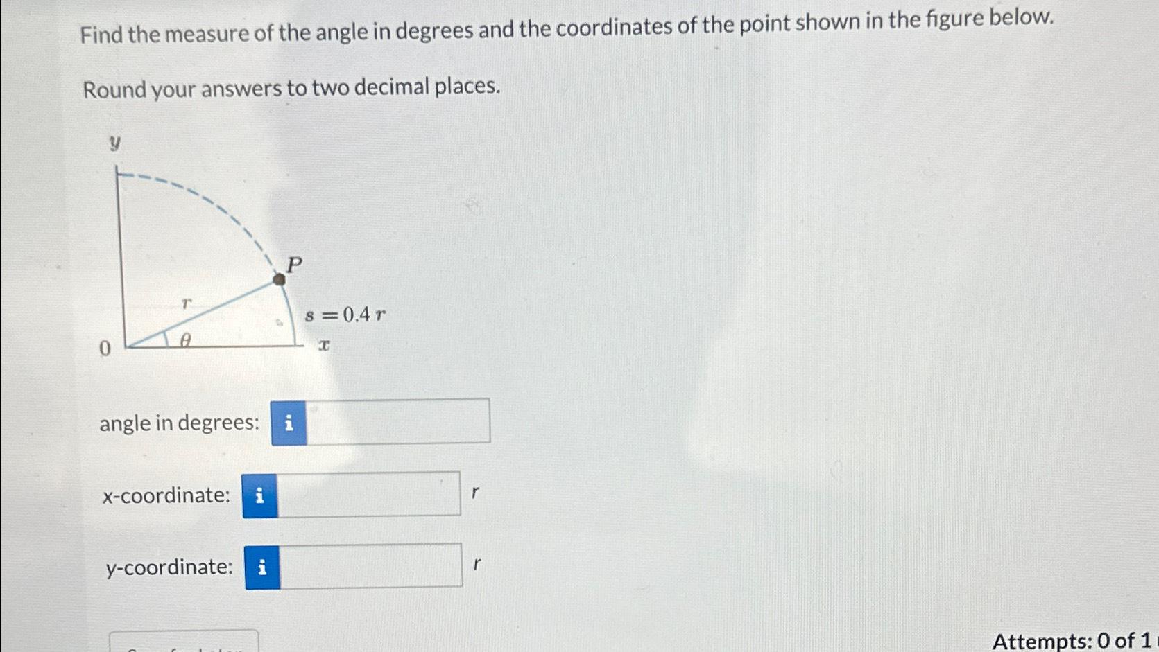 Solved Find the measure of the angle in degrees and the | Chegg.com
