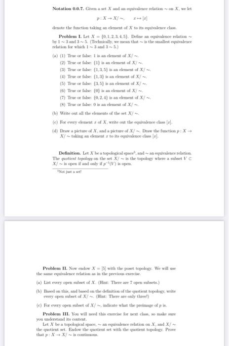 Solved Notation 0.0.7. Given a set X and ast equivalence | Chegg.com