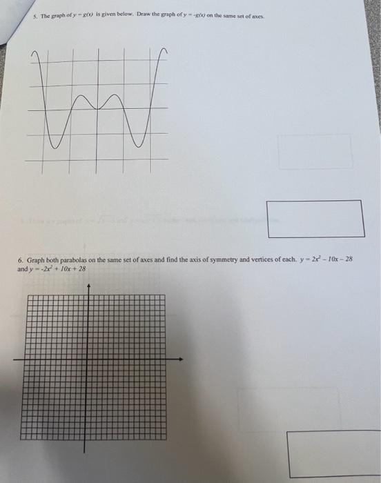 Solved 5. The graph of y−g(x) is given below. Draw the graph | Chegg.com