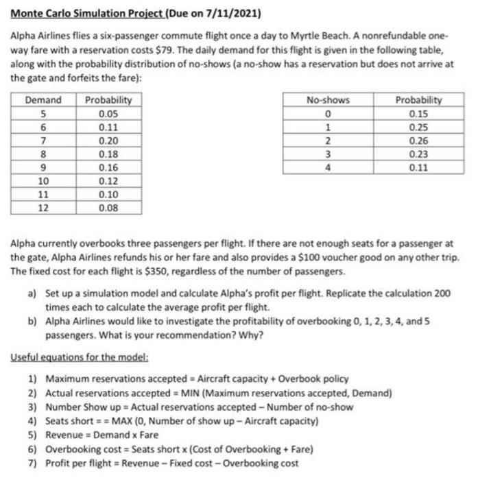 Solved Monte Carlo Simulation Project (Due on 7/11/2021) | Chegg.com
