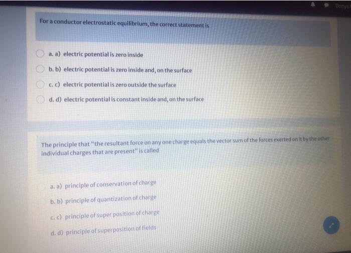 Solved For a conductor electrostatic equilibrium, the | Chegg.com
