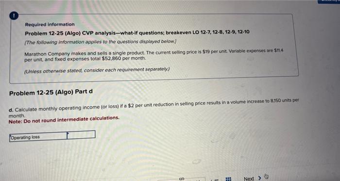 Required information Problem 12-25 (Algo) CVP | Chegg.com