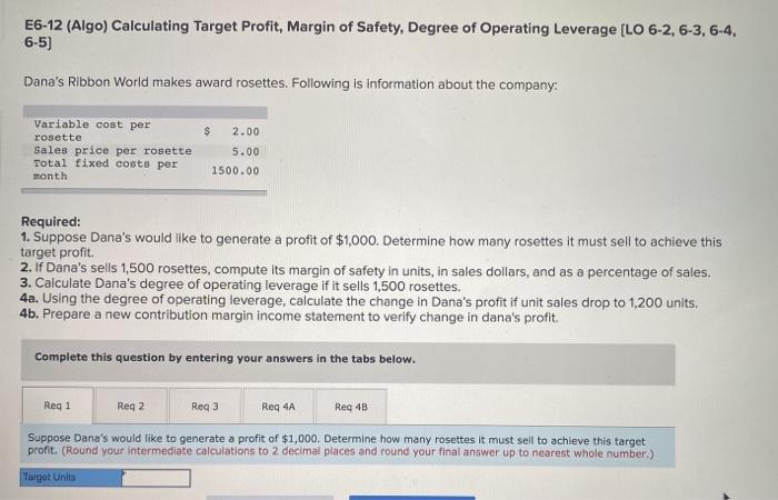 Solved E6-12 (Algo) Calculating Target Profit, Margin of | Chegg.com
