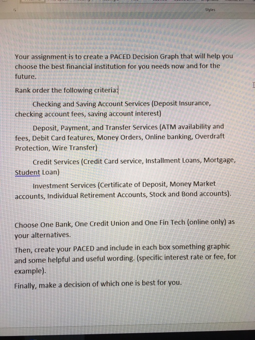 Your assignment is to create a PACED Decision Graph | Chegg.com