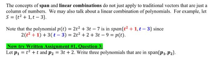 Solved The Concepts Of Span And Linear Combinations Do Not