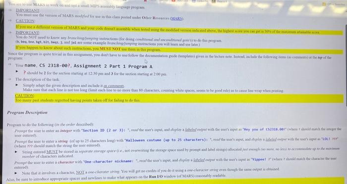 Solved Need Help With Coding The Assignment Must Use Mars 0065