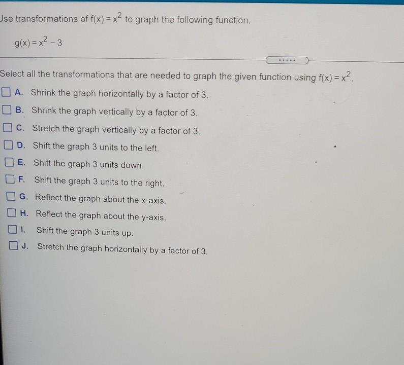 Solved Jse transformations of f(x) = x2 to graph the | Chegg.com
