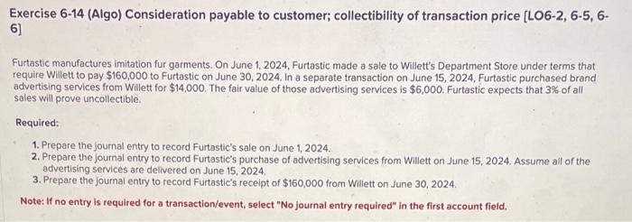 Solved Exercise 6-14 (Algo) Consideration payable to | Chegg.com