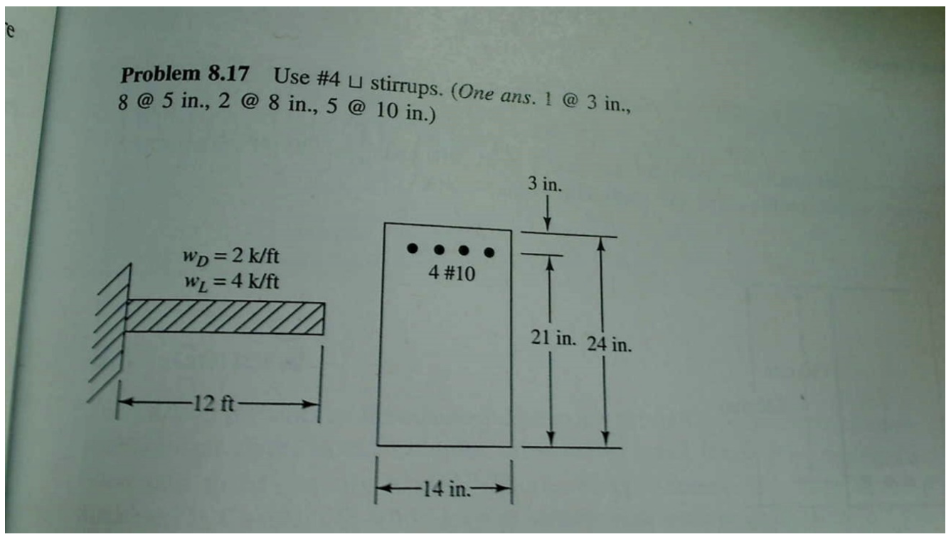 Solved Problem 8.17 ﻿Use #4 ⊔ ﻿stirrups. (One ans. 1 ﻿@ 3 | Chegg.com