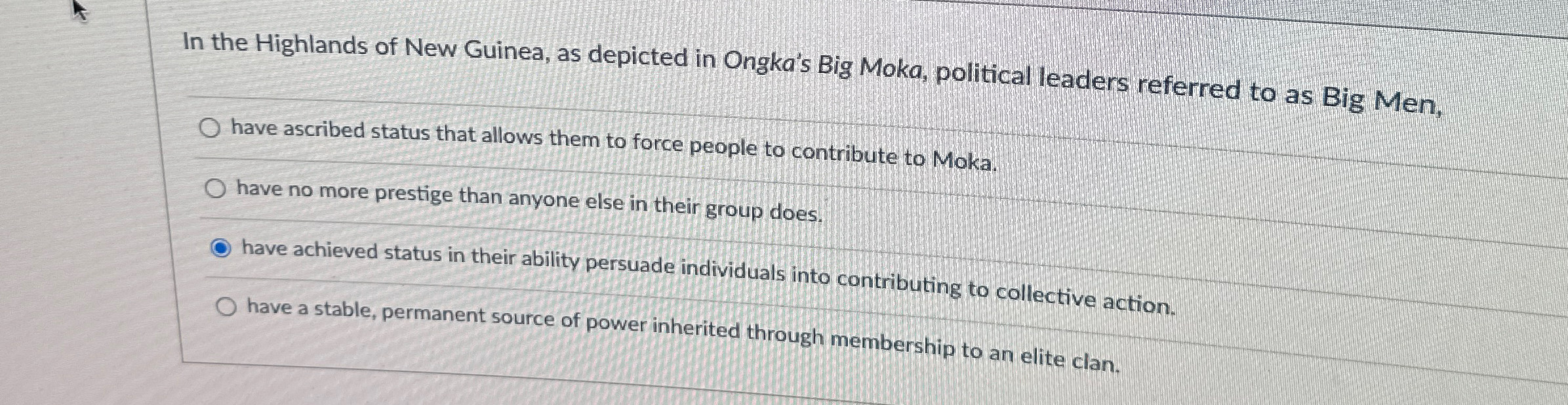 Solved In the Highlands of New Guinea, as depicted in | Chegg.com