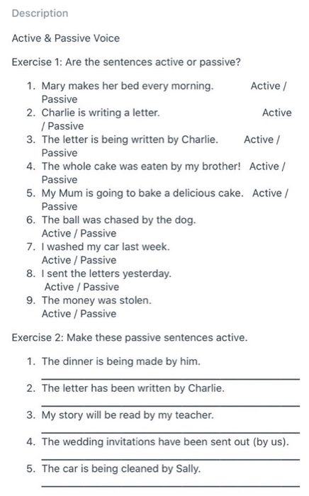 Description Active & Passive Voice Exercise 1: Are | Chegg.com