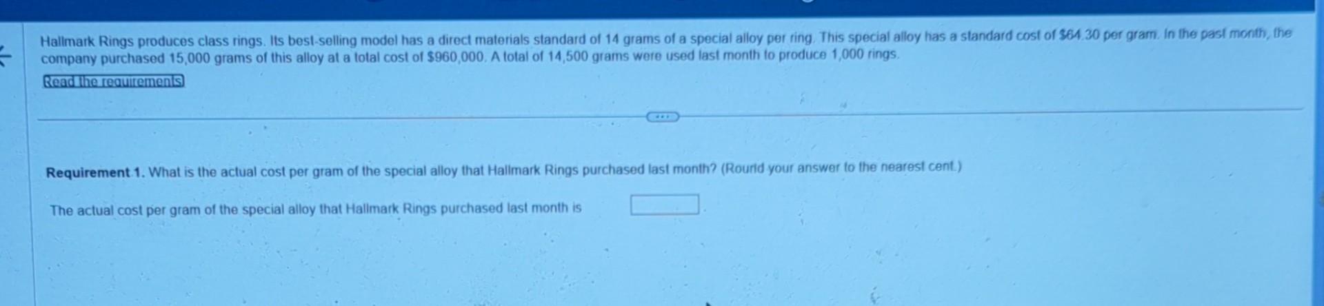 Solved company purchased 15,000 grams of this alloy at a | Chegg.com