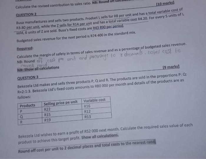 Solved QUESTION 2 Busa manufactures and sells two products. | Chegg.com