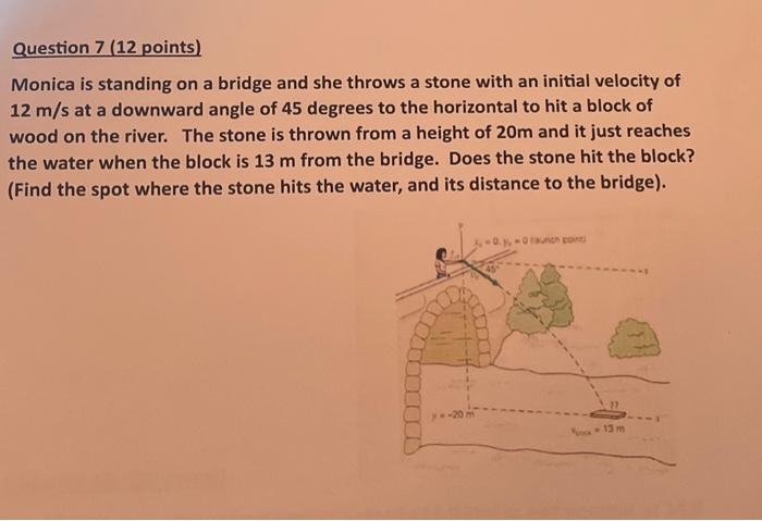 Solved Question 7 (12 points) Monica is standing on a bridge | Chegg.com