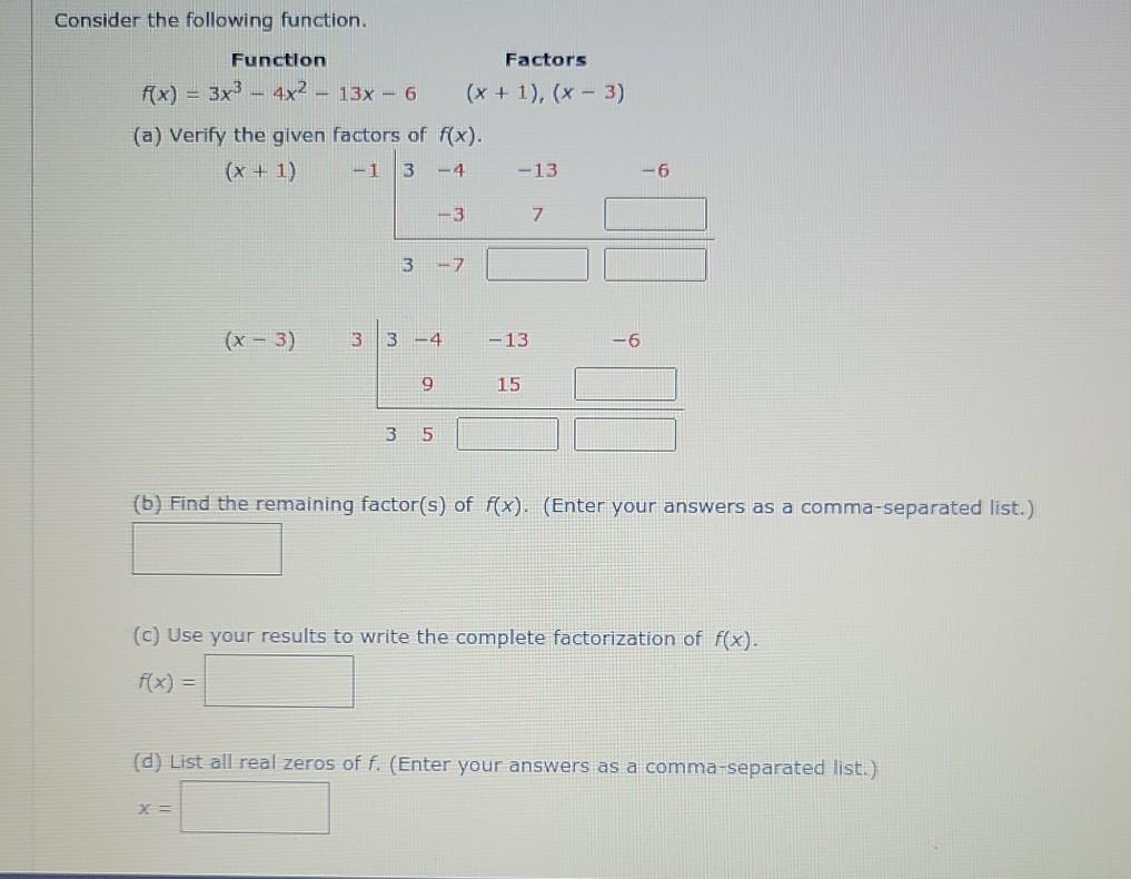 Solved Consider the following function. Function Factors | Chegg.com