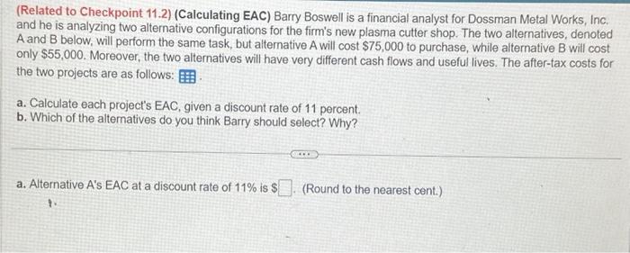 Solved (Related to Checkpoint 11.2) (Calculating EAC) Barry | Chegg.com