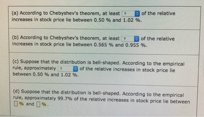 Solved (a) According to Chebyshev's theorem, at least ? of | Chegg.com