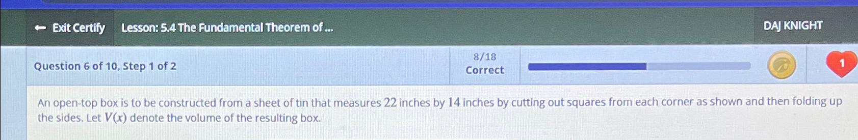 Solved Exit CertifyLesson: 5.4 ﻿The Fundamental Theorem of | Chegg.com