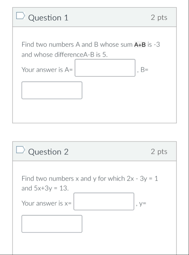 Solved Question 12 ﻿ptsFind two numbers A and B ﻿whose sum | Chegg.com