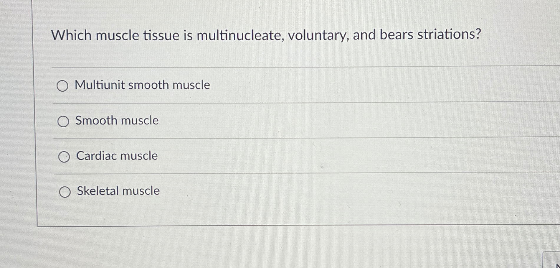 Solved Which muscle tissue is multinucleate, voluntary, and | Chegg.com