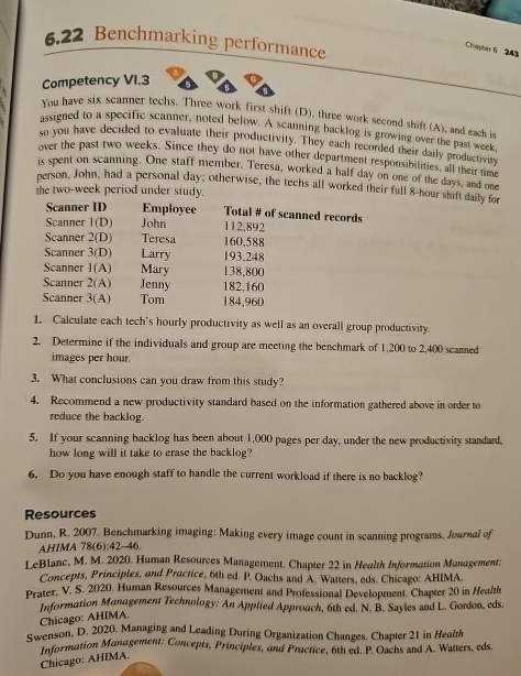 Solved 6.22 ﻿Benchmarking performanceCompetency VI. 3You | Chegg.com