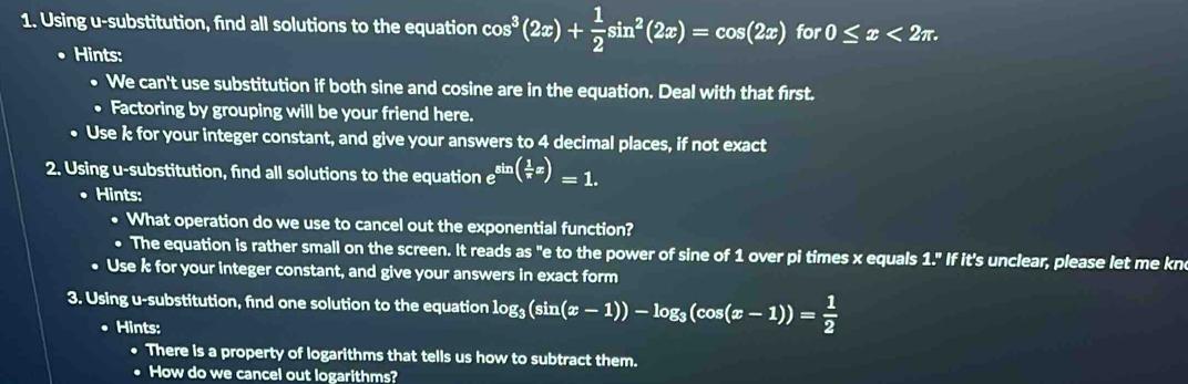 Solved Using U-substitution, find all solutions to the | Chegg.com