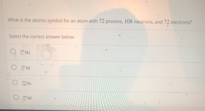 Solved What is the atomic symbol for an atom with 72 | Chegg.com