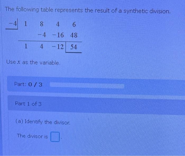 Solved The following table represents the result of a | Chegg.com