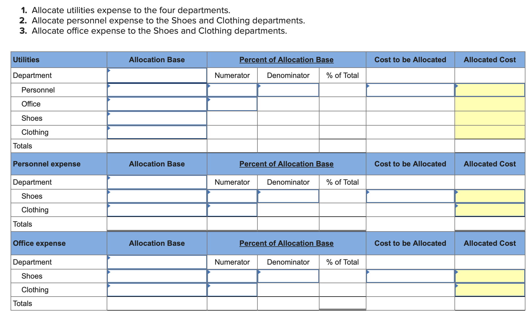 Solved Allocate utilities expense to the four | Chegg.com