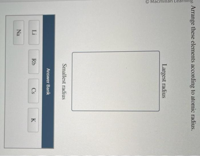 Solved Arrange these elements according to atomic radius. | Chegg.com
